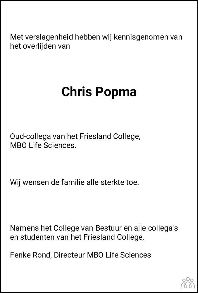 Christofoor Caspar Williebrord (Chris) Popma 20-12-2022 ...