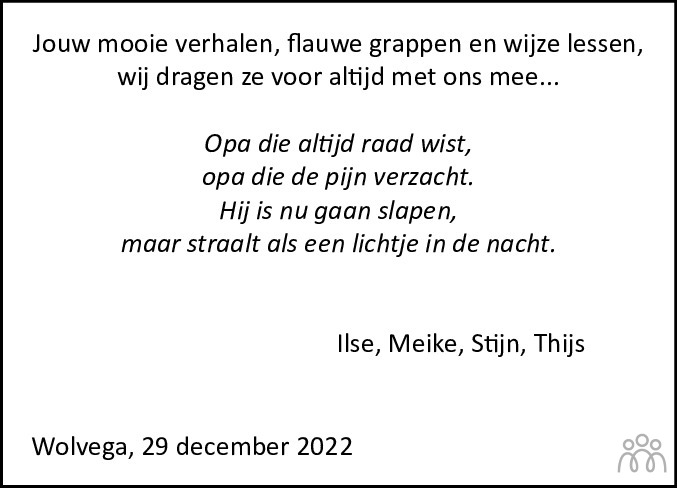 Jan Cornelis Hiemstra 29-12-2022 overlijdensbericht en condoleances ...