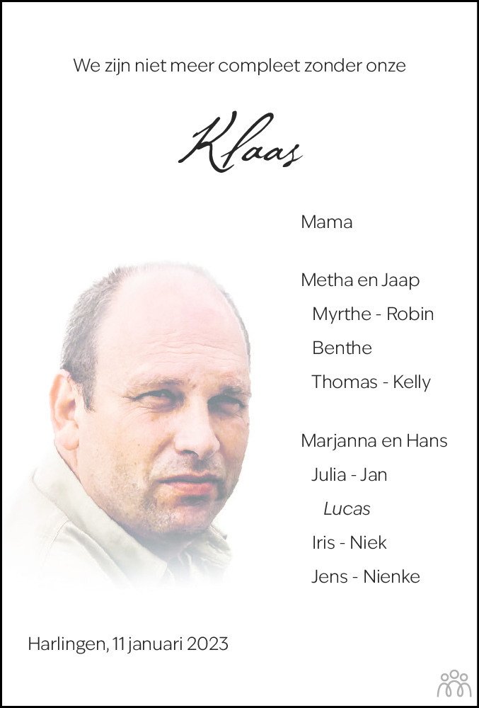 Klaas Bootsma 11-01-2023 overlijdensbericht en condoleances - Mensenlinq.nl