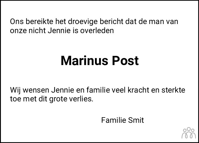 Marinus Post 09-01-2023 overlijdensbericht en condoleances - Mensenlinq.nl