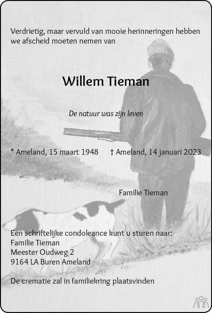 Willem Tieman 14-01-2023 overlijdensbericht en condoleances - Mensenlinq.nl