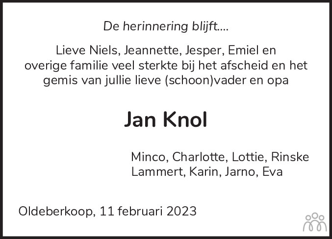 Jan Knol 11-02-2023 overlijdensbericht en condoleances - Mensenlinq.nl