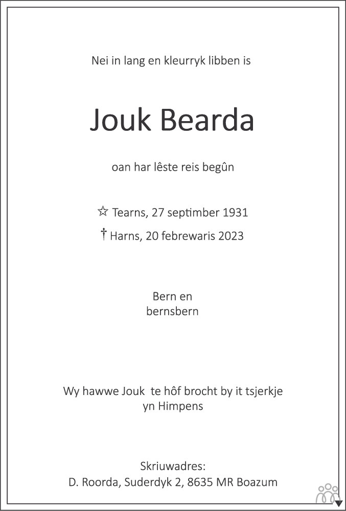 Jouk Bearda 20-02-2023 overlijdensbericht en condoleances - Mensenlinq.nl