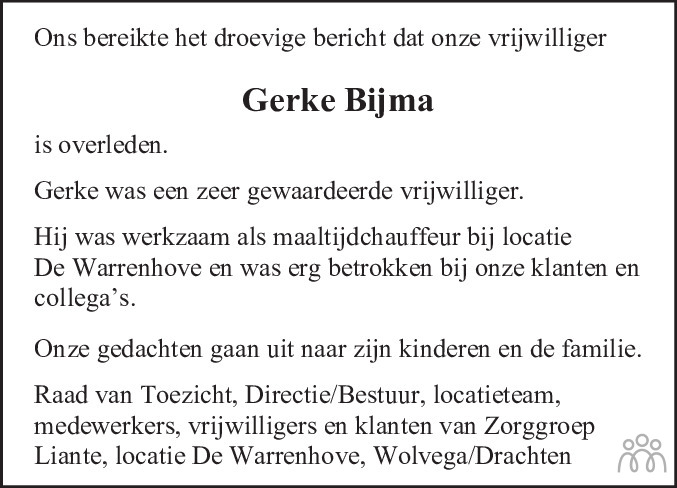 Gerke Bijma 22-02-2023 overlijdensbericht en condoleances - Mensenlinq.nl