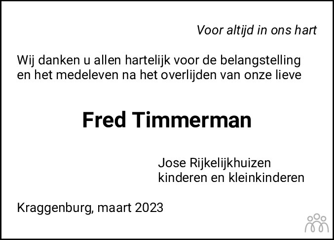 Fred Timmerman 01-03-2023 overlijdensbericht en condoleances ...