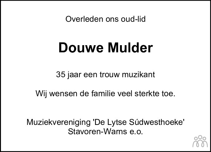 Douwe Mulder 19-03-2023 overlijdensbericht en condoleances - Mensenlinq.nl