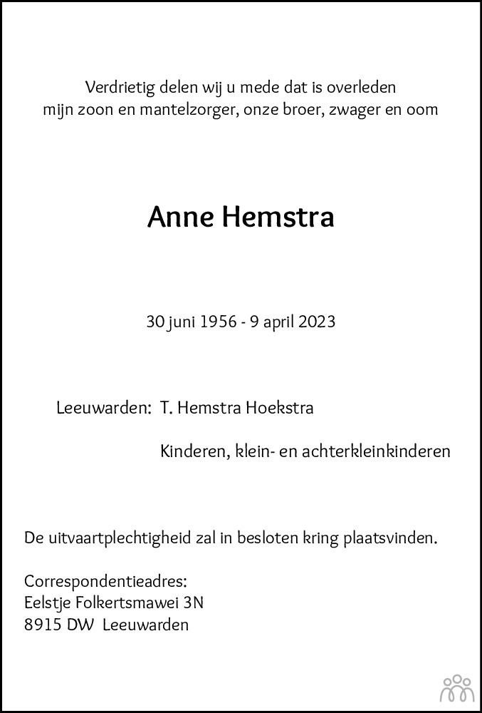 Anne Hemstra 09-04-2023 overlijdensbericht en condoleances - Mensenlinq.nl