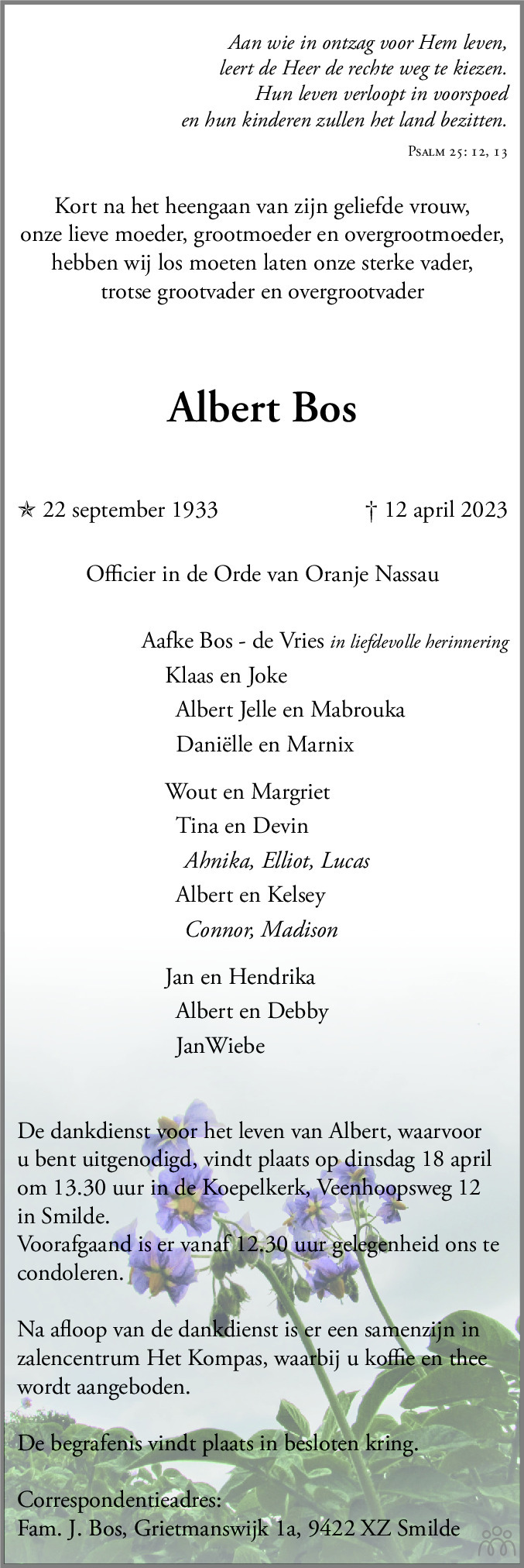 Albert Bos 12-04-2023 overlijdensbericht en condoleances - Mensenlinq.nl