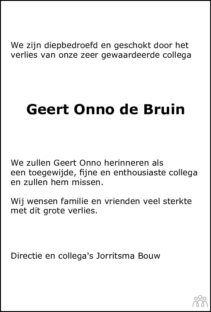 Geert Onno (Geo) de Bruin 24-04-2023 overlijdensbericht en condoleances ...