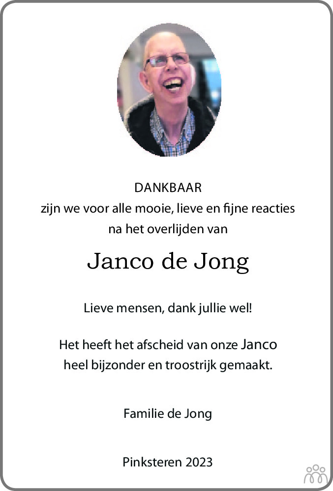 Janco de Jong 26-04-2023 overlijdensbericht en condoleances - Mensenlinq.nl