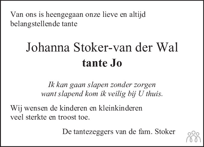 Johanna Stoker-van der Wal 04-06-2023 overlijdensbericht en ... Johanna Stoker-van der Wal 04-06-2023 overlijdensbericht en ...