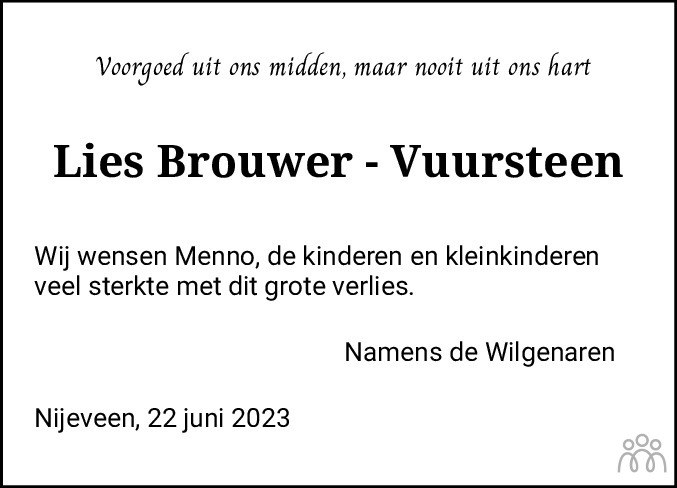 Lies (Cornélie Gertrude Amy) Brouwer-Vuursteen 22-06-2023 ...