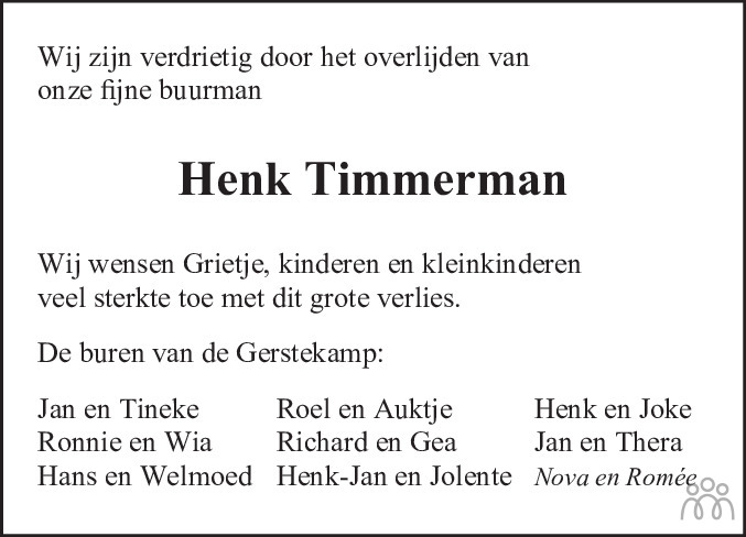 Henk Timmerman 23-06-2023 overlijdensbericht en condoleances ...