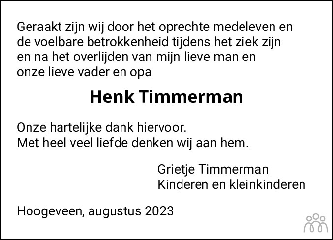 Henk Timmerman 23-06-2023 overlijdensbericht en condoleances ...