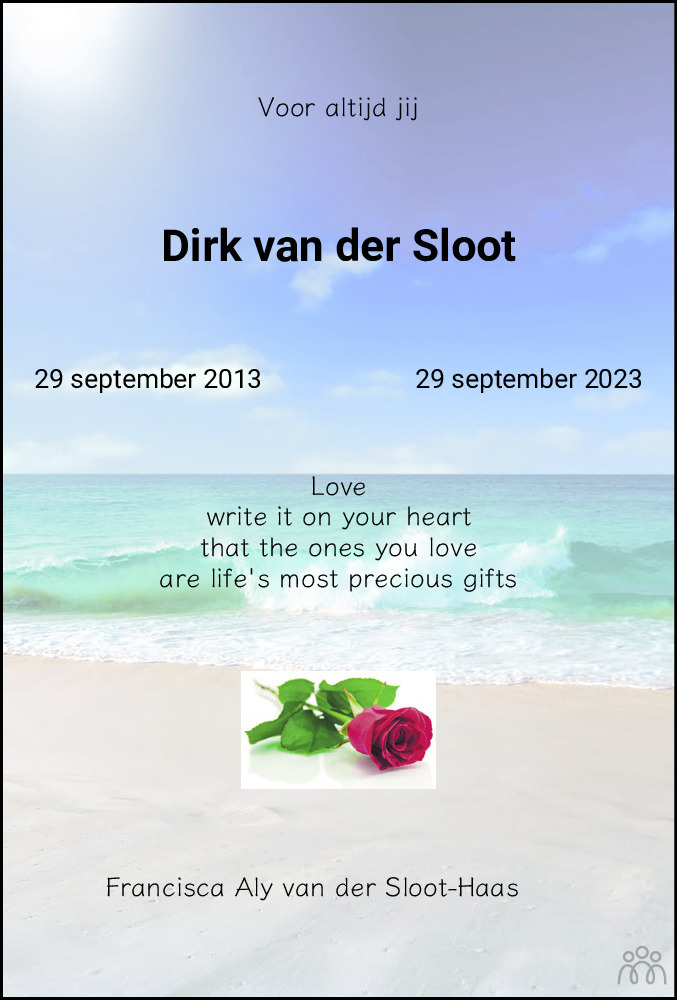 Dirk van der Sloot 29-09-2013 overlijdensbericht en condoleances ...