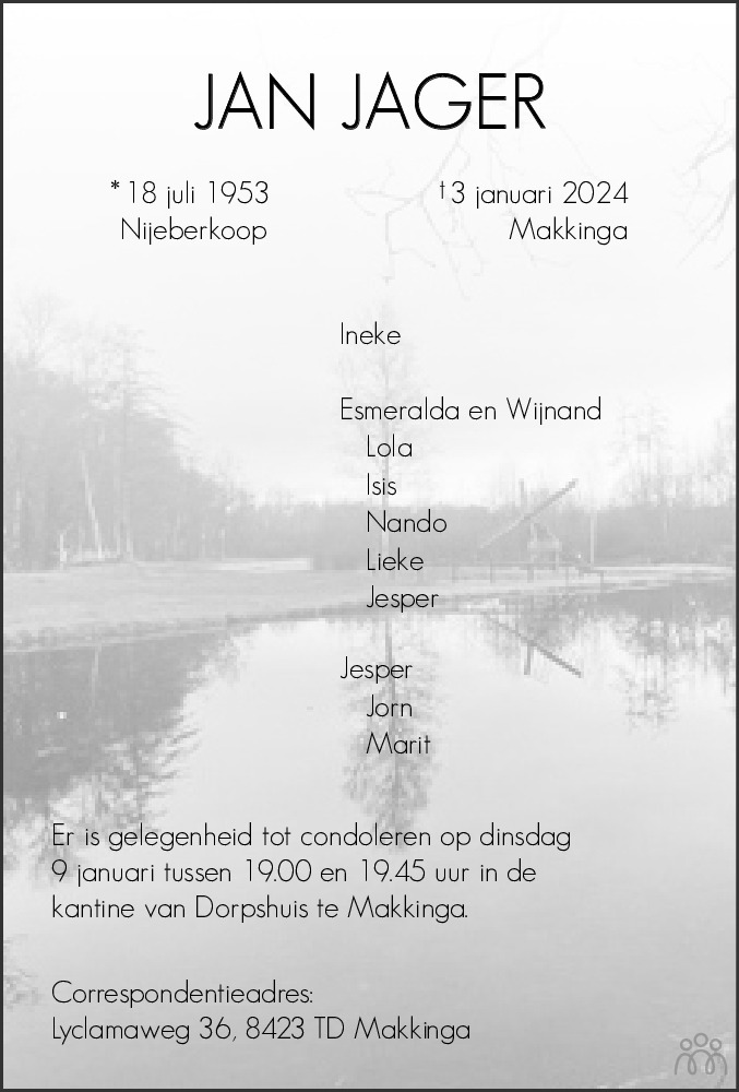 Jan Jager 03-01-2024 overlijdensbericht en condoleances - Mensenlinq.nl