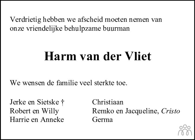 Harm van der Vliet 12-03-2024 overlijdensbericht en condoleances ...