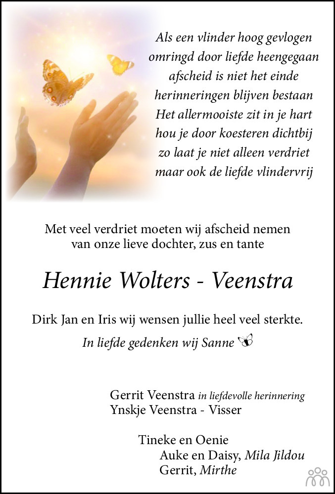 Hennie Wolters-Veenstra 21-04-2024 overlijdensbericht en condoleances ...