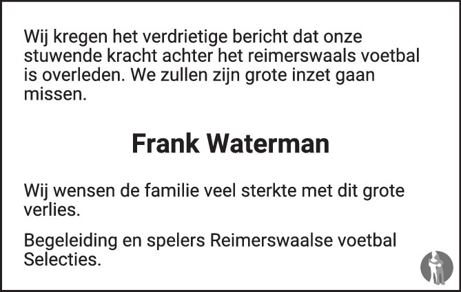 Frank Waterman 07-07-2018 overlijdensbericht en condoleances ...