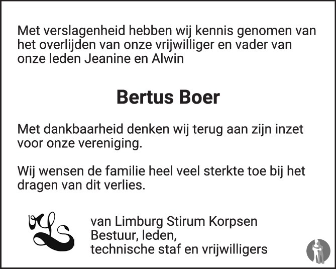 Bertus Boer 25-08-2018 overlijdensbericht en condoleances - Mensenlinq.nl