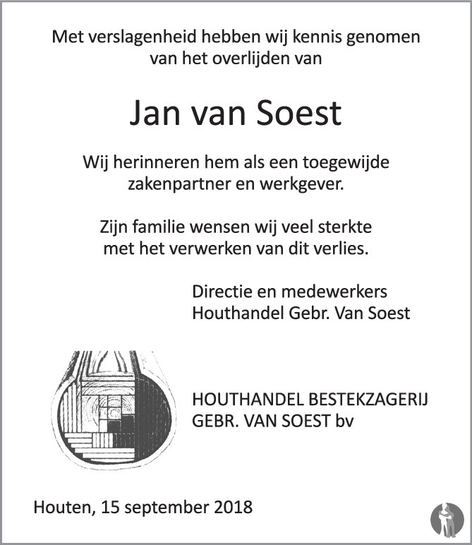 Johannes Jozephus Gerardus (Jan) van Soest 15-09-2018 ...