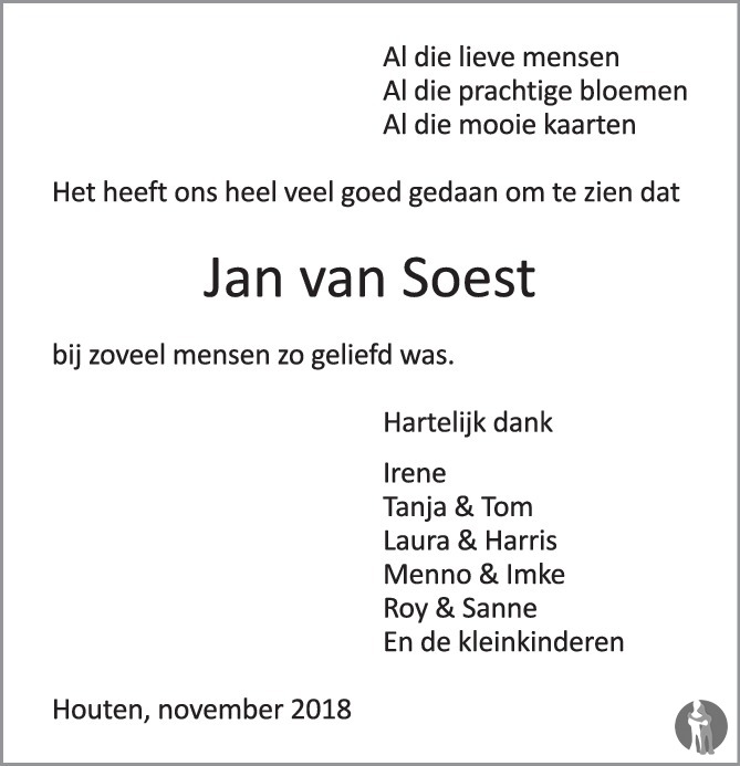 Johannes Jozephus Gerardus (Jan) van Soest 15-09-2018 ...