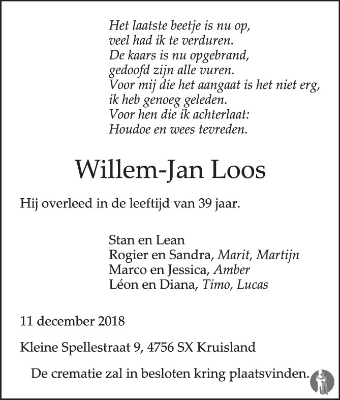 Willem-Jan Loos 11-12-2018 overlijdensbericht en condoleances ...