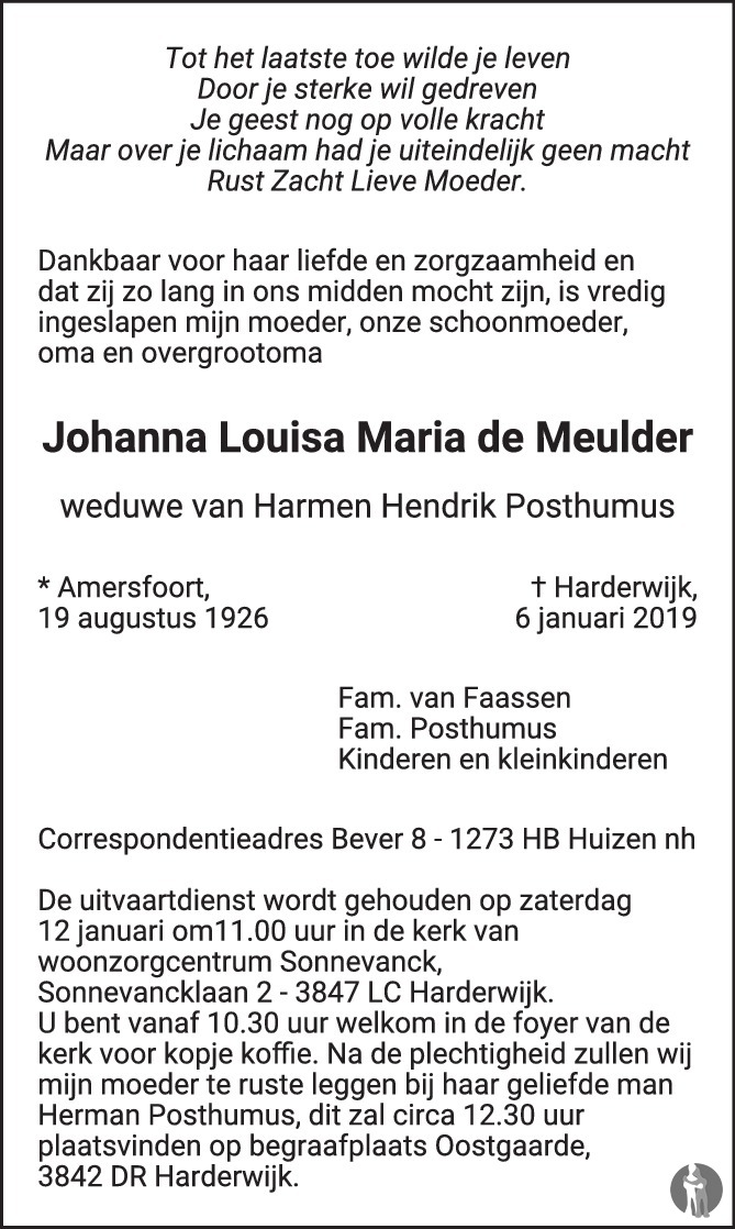 Johanna Louisa Maria Posthumus - de Meulder 06-01-2019 ...