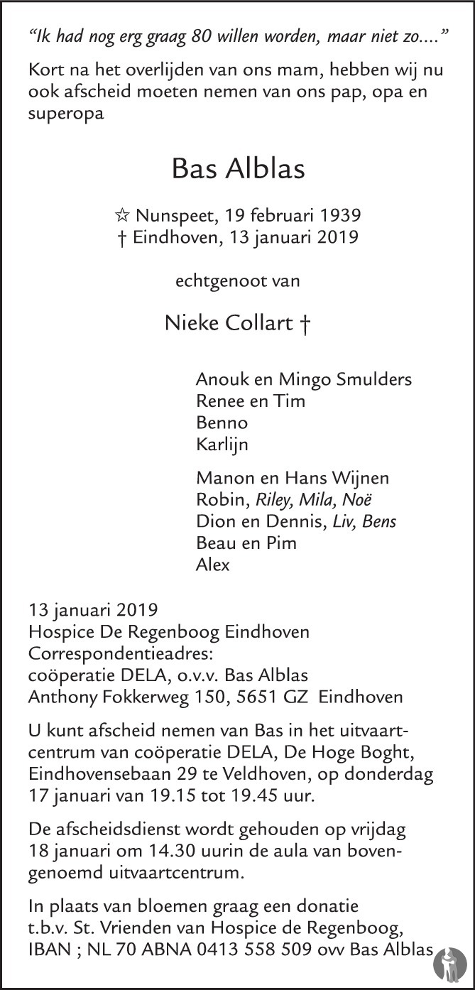 Bas Alblas 13-01-2019 overlijdensbericht en condoleances - Mensenlinq.nl