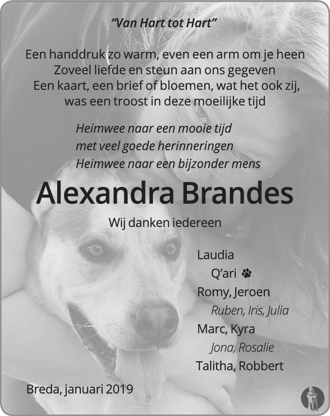 Alexandra Brandes 10-12-2018 overlijdensbericht en condoleances ...