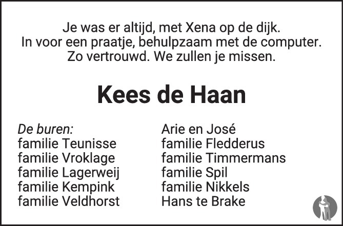 Cornelis (Kees) de Haan 10-02-2019 overlijdensbericht en condoleances ...