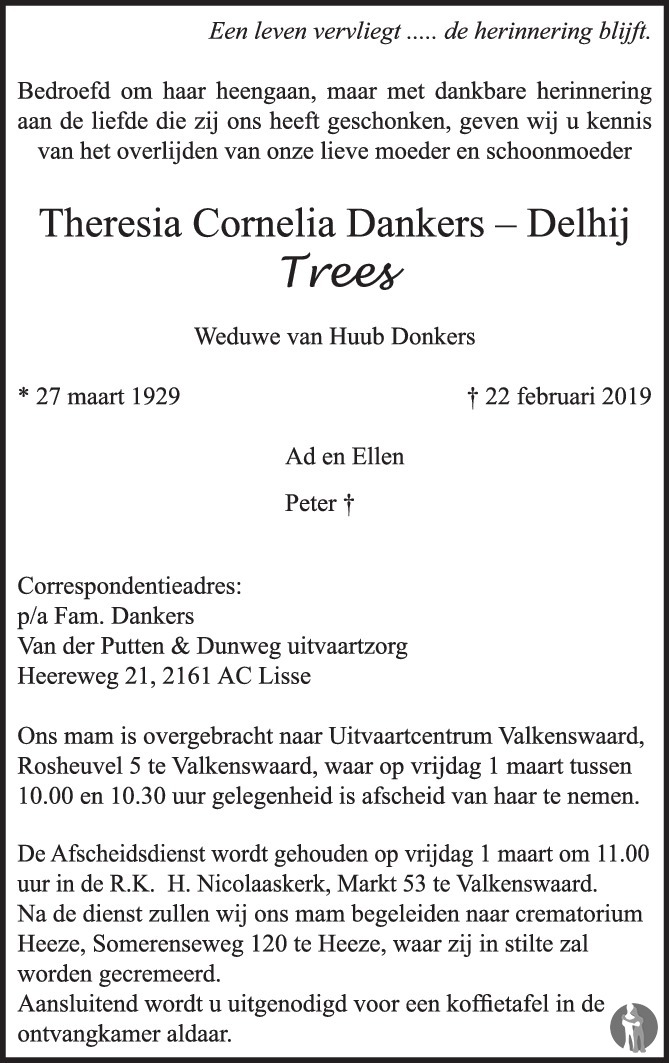 Theresia Cornelia (Trees) Dankers - Delhij 22-02-2019 ...