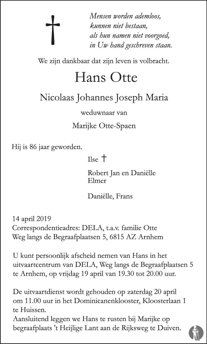 Nicolaas Johannes Joseph Maria (Hans) Otte 14-04-2019 ...