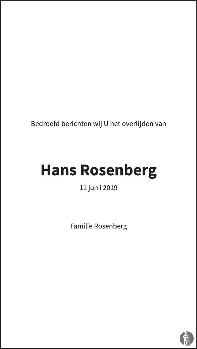 Hans Rosenberg 11-06-2019 overlijdensbericht en condoleances ...