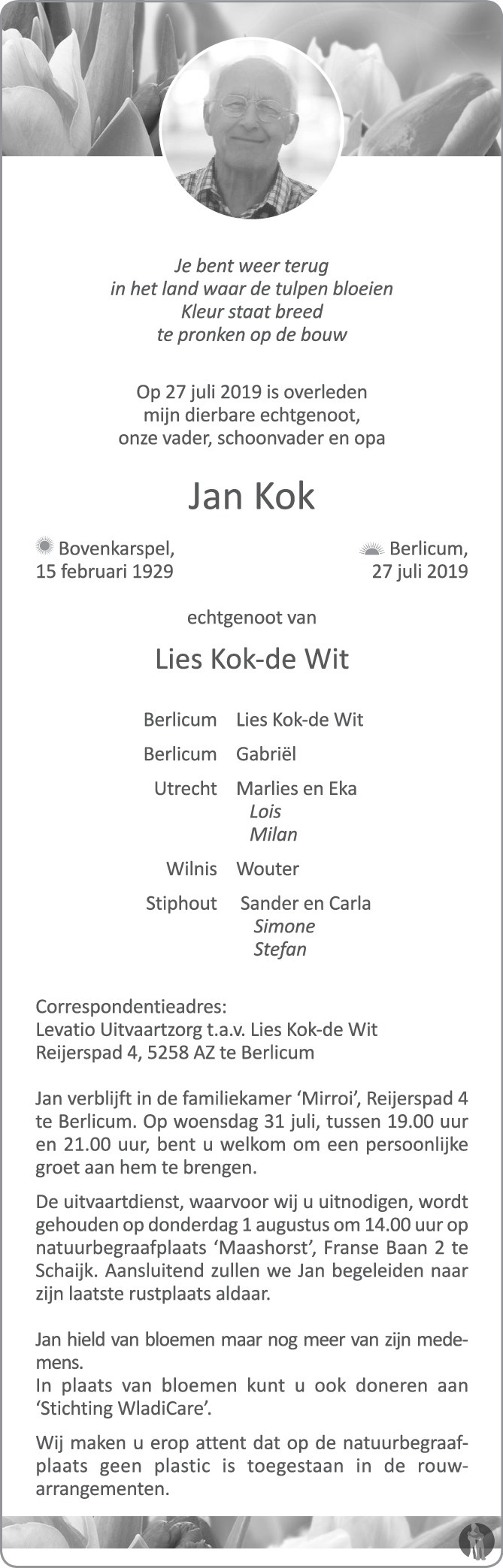 Jan Kok 27-07-2019 overlijdensbericht en condoleances - Mensenlinq.nl