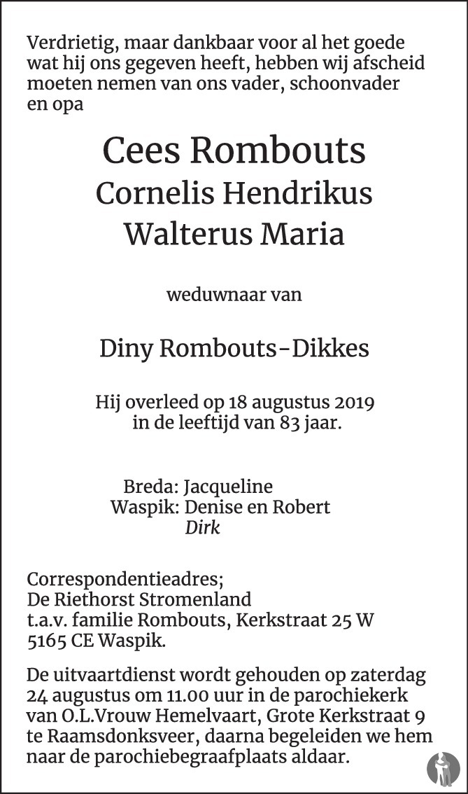 Cornelis Hendrikus Walterus Maria (Cees) Rombouts 18-08-2019 ...