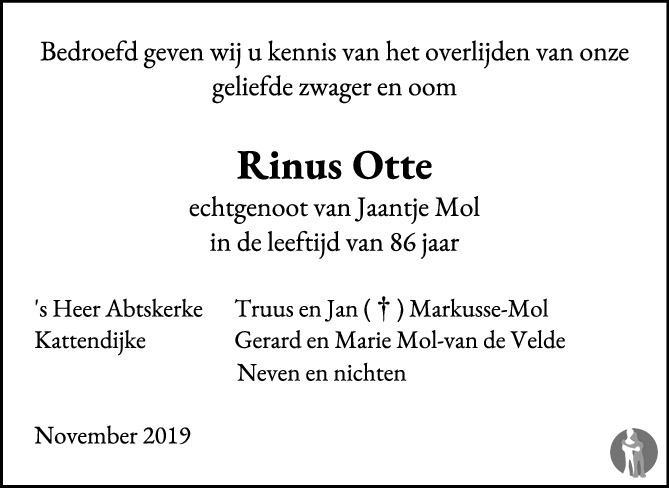 Rinus Otte 03-11-2019 overlijdensbericht en condoleances - Mensenlinq.nl