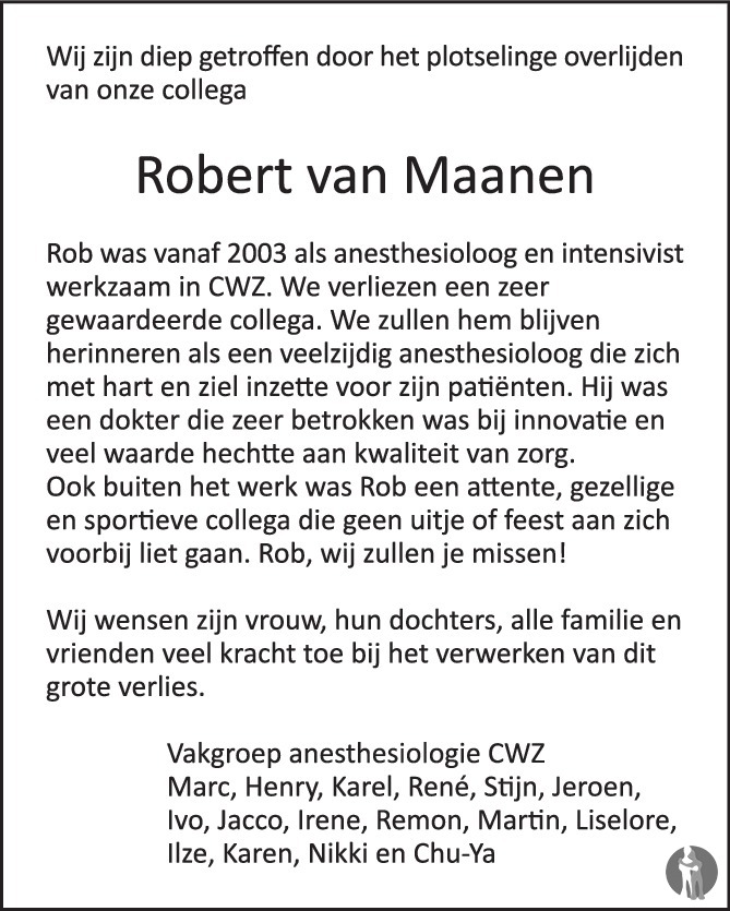 Robert van Maanen 21-02-2020 overlijdensbericht en condoleances ...