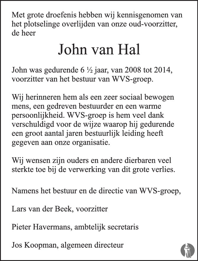 John van Hal 28-02-2020 overlijdensbericht en condoleances - Mensenlinq.nl