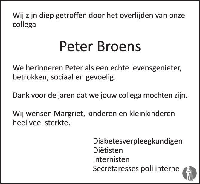 Peter Broens 16-03-2020 overlijdensbericht en condoleances - Mensenlinq.nl