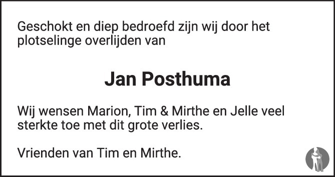 Jan Posthuma 01-04-2020 overlijdensbericht en condoleances - Mensenlinq.nl