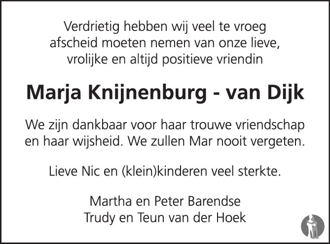 Marja Knijnenburg-van Dijk 07-05-2020 overlijdensbericht en ...