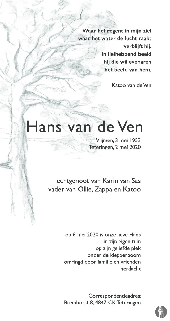 Hans van de Ven 02-05-2020 overlijdensbericht en condoleances ...