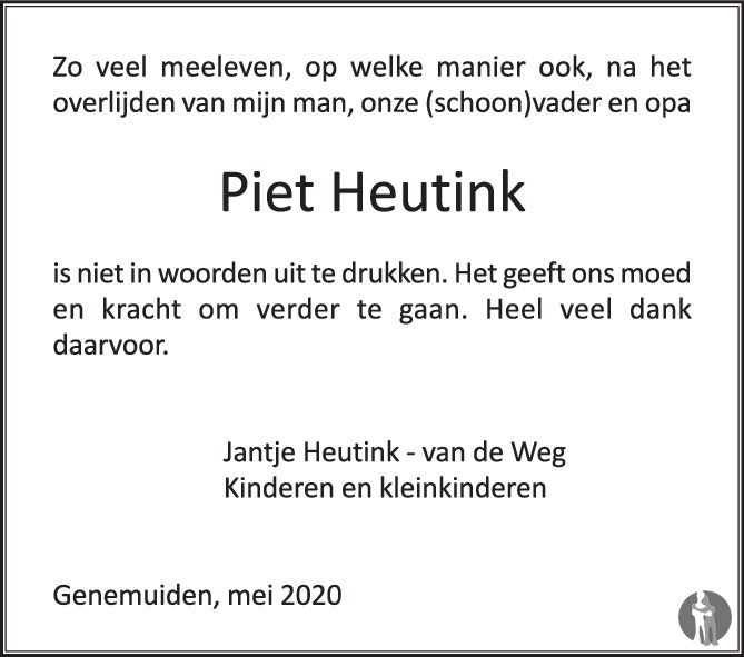 Peter (Piet) Heutink 29-03-2020 overlijdensbericht en condoleances ...