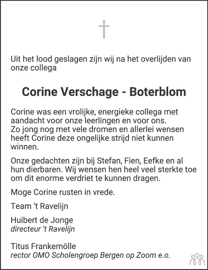 Corine Verschage-Boterblom 03-07-2020 overlijdensbericht en ...