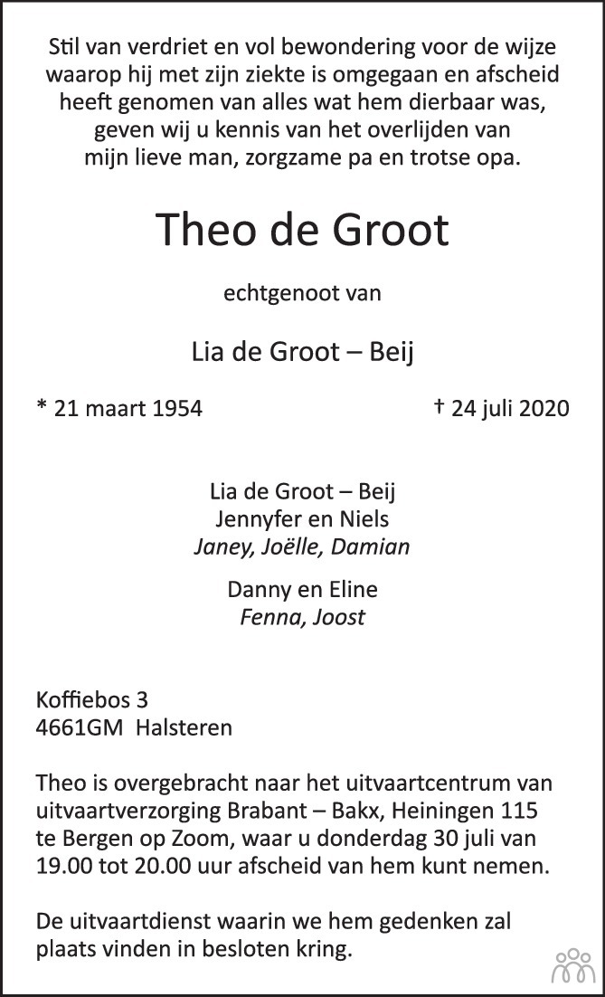 Theo de Groot 24-07-2020 overlijdensbericht en condoleances - Mensenlinq.nl