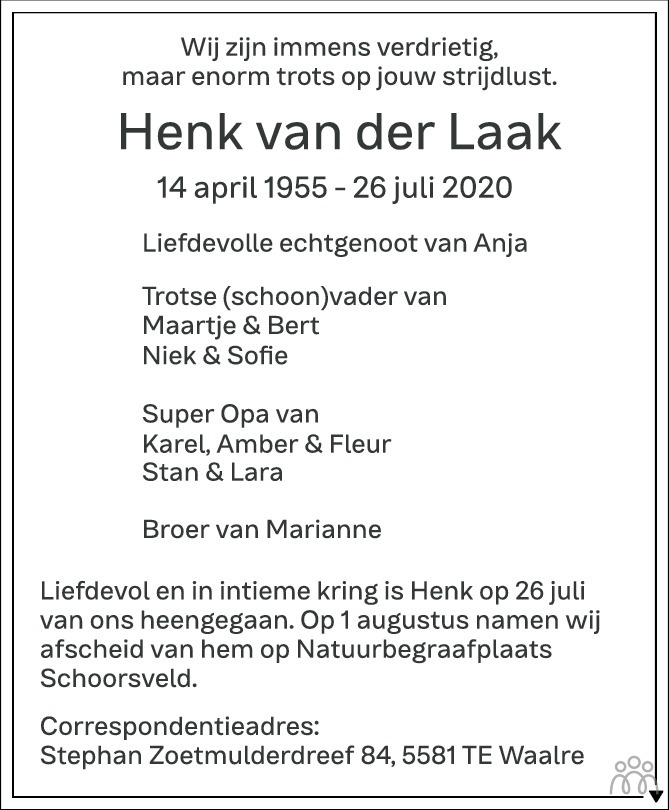Henk van der Laak 26-07-2020 overlijdensbericht en condoleances ...