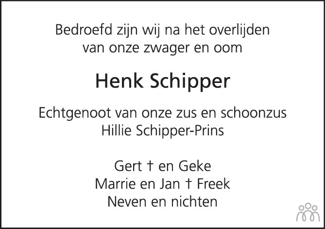 Henk Schipper 01-08-2020 overlijdensbericht en condoleances - Mensenlinq.nl