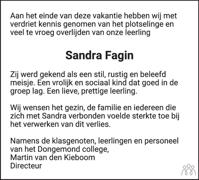 Sandra Fagin 14-08-2020 overlijdensbericht en condoleances - Mensenlinq.nl
