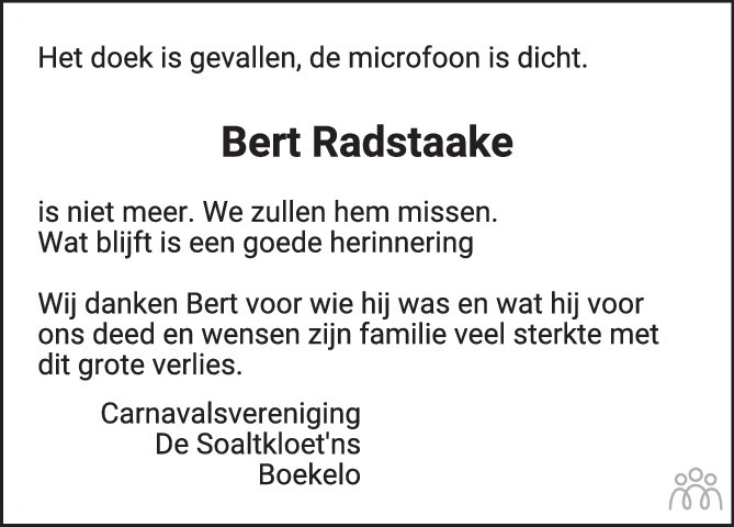Bert Radstake 23-09-2020 overlijdensbericht en condoleances - Mensenlinq.nl